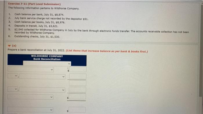 Solved Exercise 7-11 (Part Level Submission) The following | Chegg.com