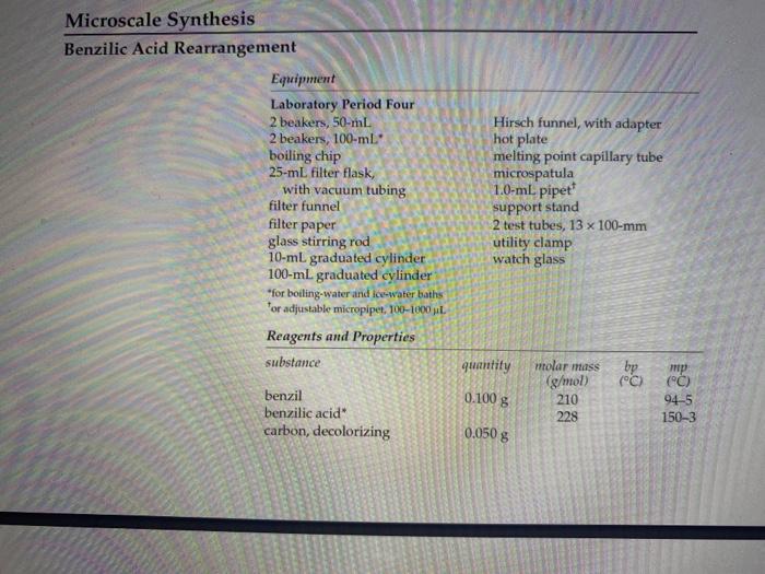 Solved Microscale Synthesis Benzilic Acid Rearrangement | Chegg.com