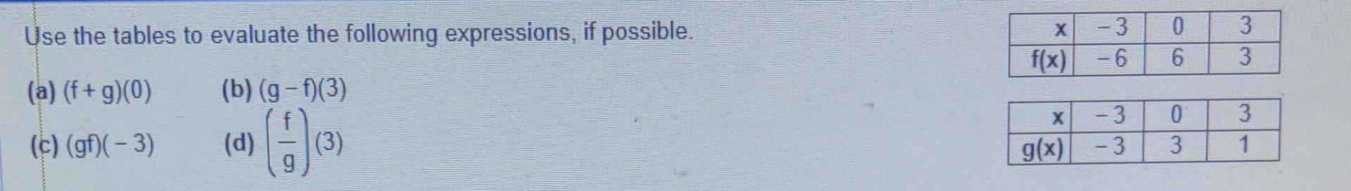 Solved Use the tables to evaluate the following expressions, | Chegg.com