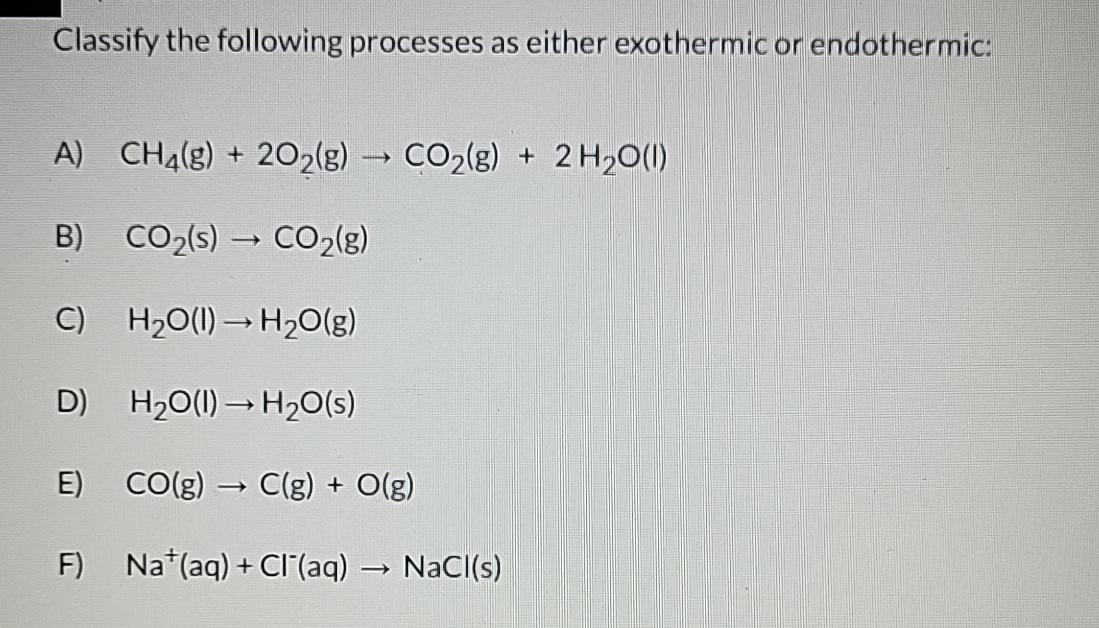 Solved Classify the following processes as either exothermic | Chegg.com