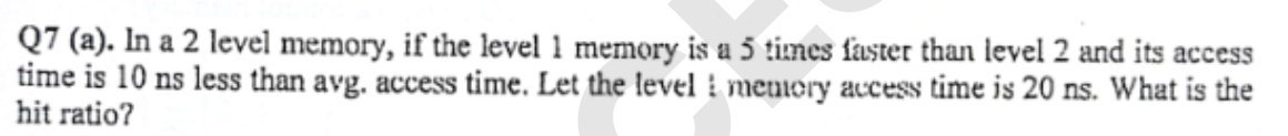 Solved Q7 (a). ﻿In a 2 ﻿level memory, if the level 1 ﻿memory | Chegg.com