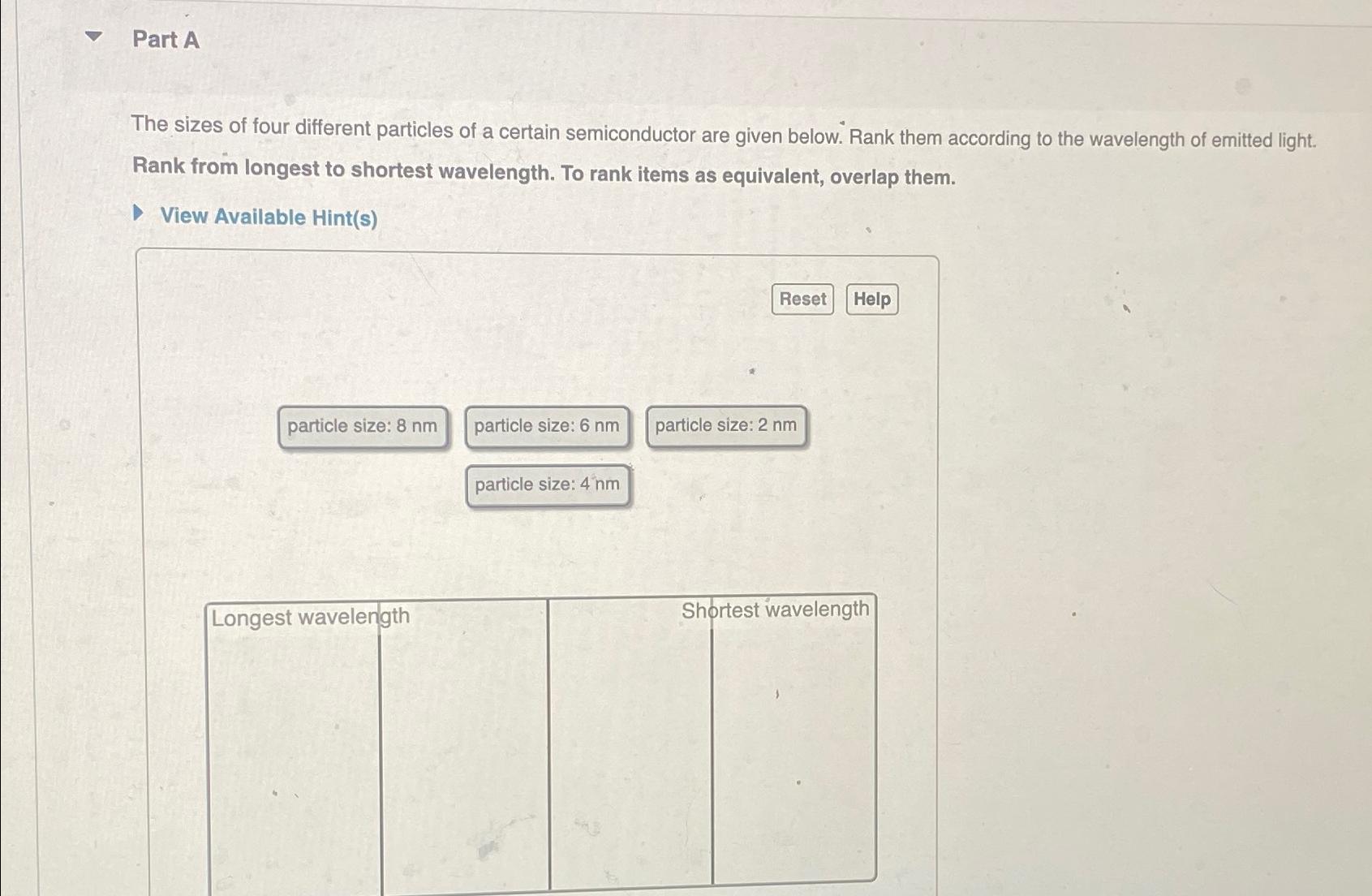 Part AThe sizes of four different particles of a | Chegg.com