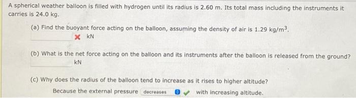 Solved A spherical weather balloon is filled with hydrogen | Chegg.com