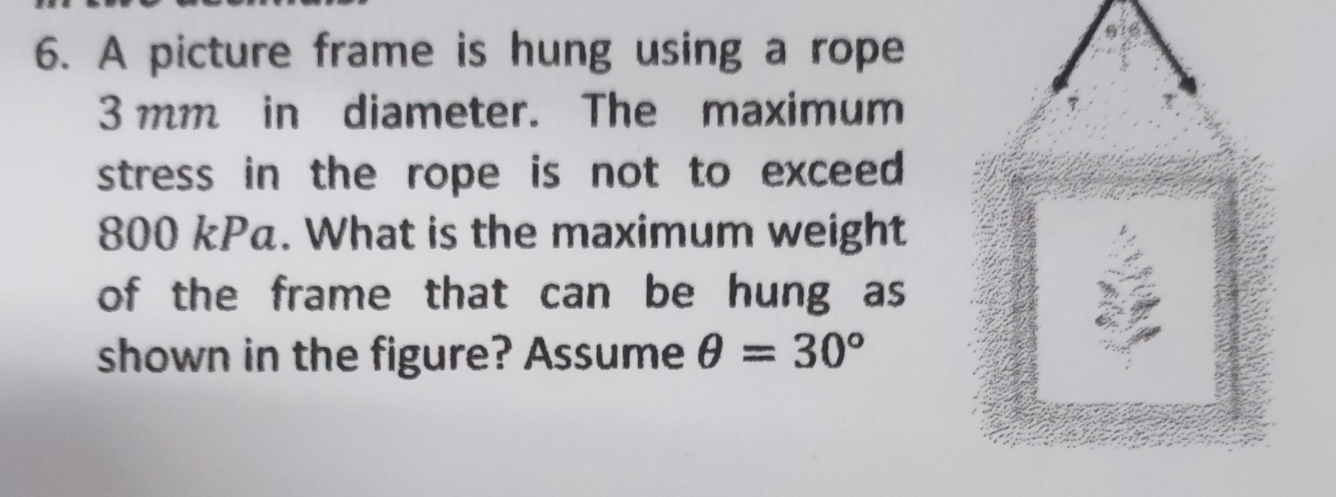 Solved 6. A picture frame is hung using a rope 3 mm in | Chegg.com