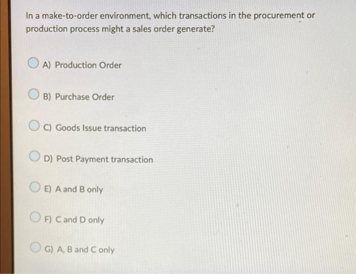 Solved In a make-to-order environment, which transactions in | Chegg.com