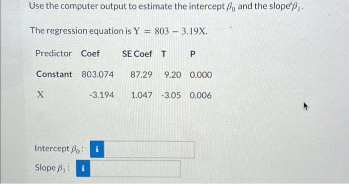 Solved Use the computer output to estimate the intercept po | Chegg.com