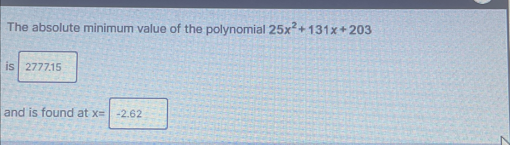 Solved The absolute minimum value of the polynomial | Chegg.com
