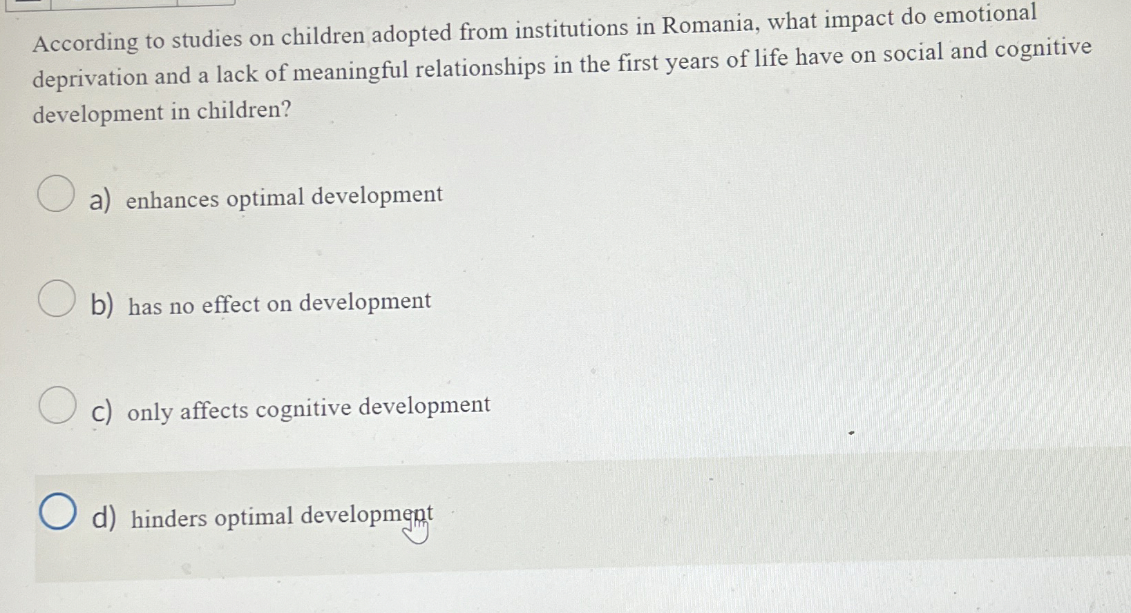 Solved According to studies on children adopted from | Chegg.com