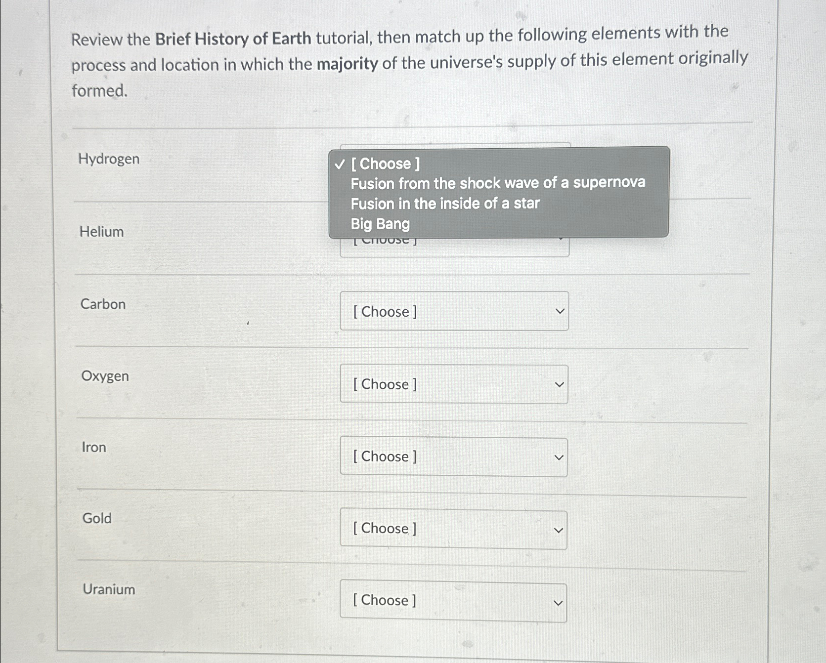 Solved Review the Brief History of Earth tutorial, then | Chegg.com