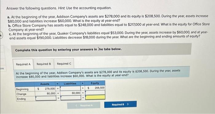 Solved At the beginning of the year, Addison Company's | Chegg.com