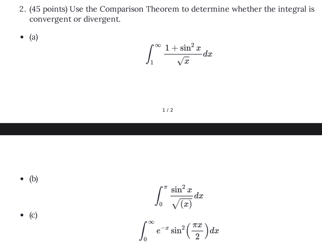 Solved ( 45 ﻿points) ﻿Use the Comparison Theorem to | Chegg.com