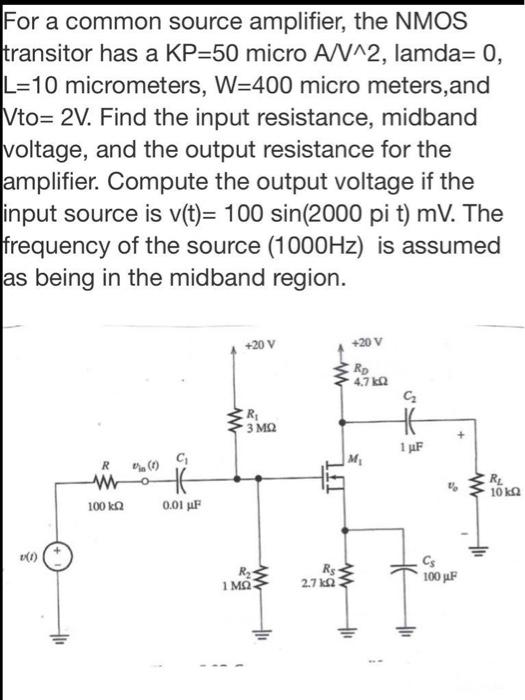 Solved For a common source amplifier, the NMOS transitor has | Chegg.com