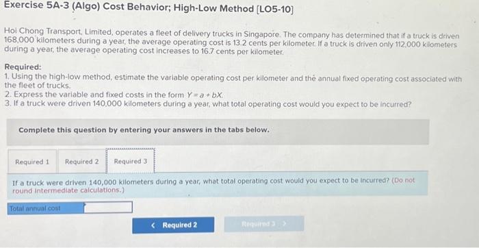 Solved Exercise 5A-3 (Algo) Cost Behavior; High-Low Method | Chegg.com