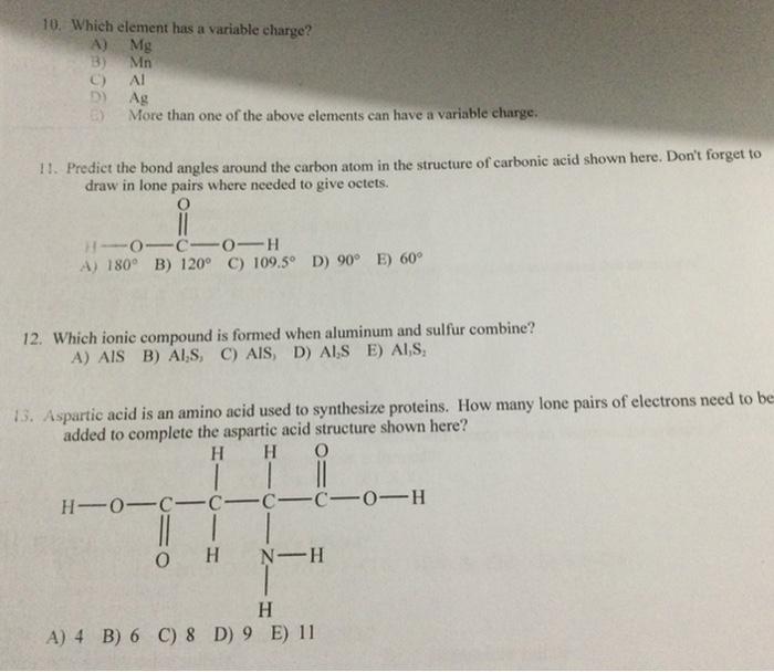 Solved 10. Which element has a variable charge? A) Mg 3) C) | Chegg.com