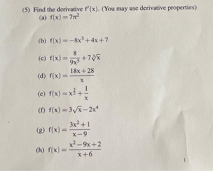 Solved (5) Find the derivative f′(x). (You may use | Chegg.com