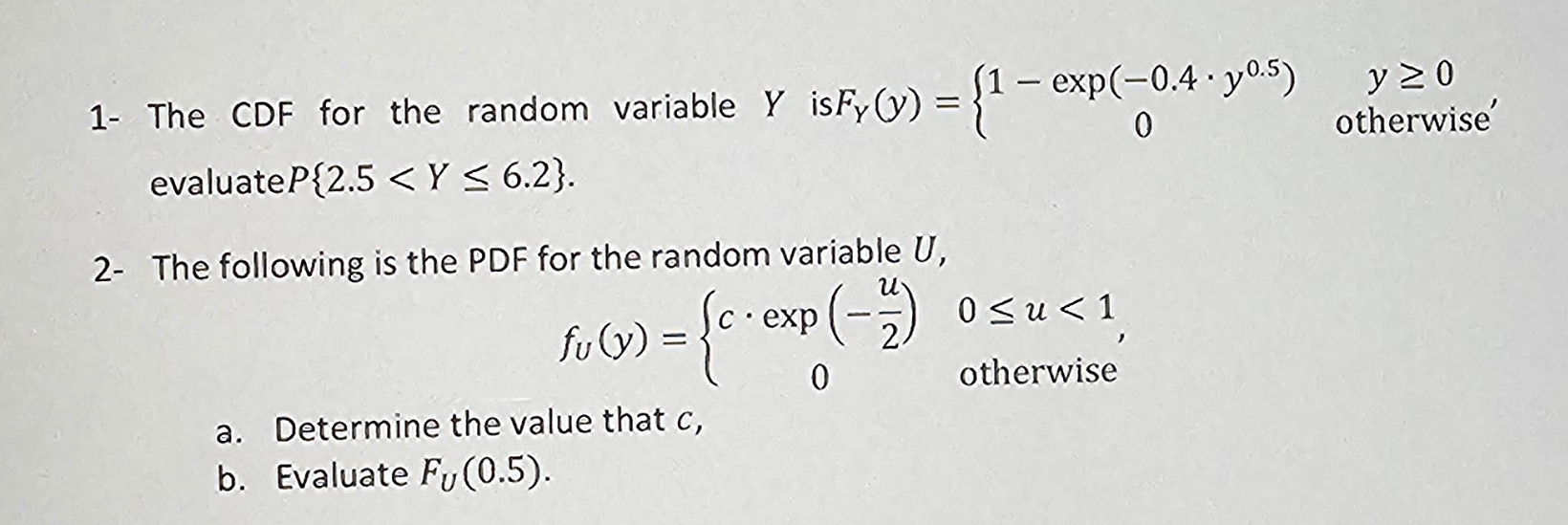 Solved 1- ﻿The CDF for the random variable Y ﻿is | Chegg.com