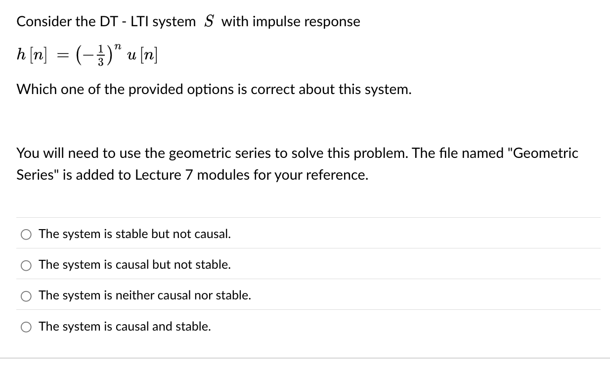 Consider the DT - ﻿LTI system \( ﻿S \) ﻿with impulse | Chegg.com