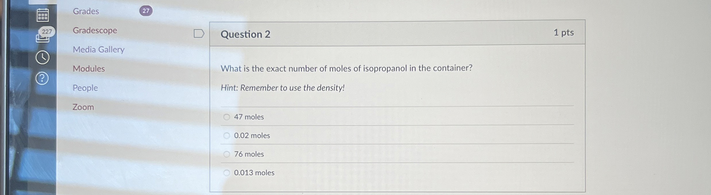 Solved Question 21 ﻿ptsWhat is the exact number of moles of | Chegg.com