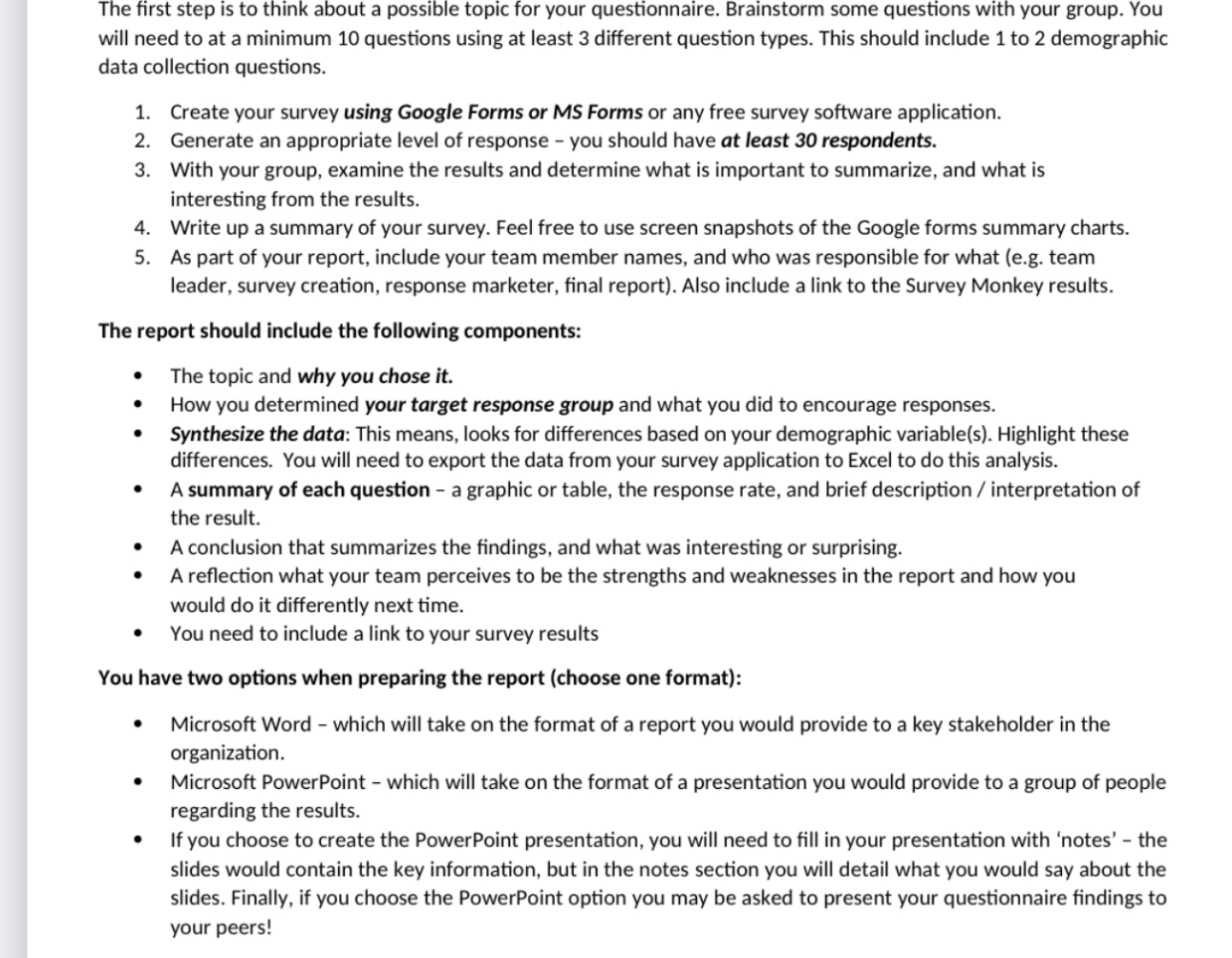 Solved 1. ﻿Create your survey using Google Forms or MS Forms | Chegg.com