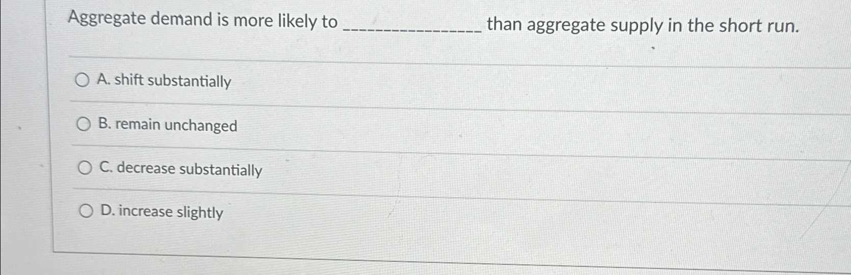 Solved Aggregate demand is more likely to than aggregate | Chegg.com
