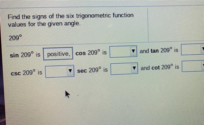 Solved Find the signs of the six trigonometric function | Chegg.com