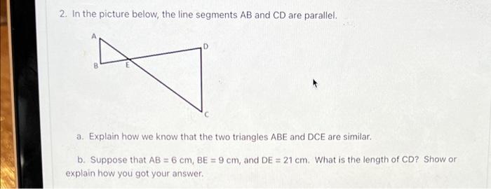 Solved 2. In the picture below, the line segments AB and CD | Chegg.com
