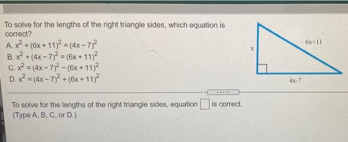 Solved 6x+11 X To solve for the lengths of the right | Chegg.com