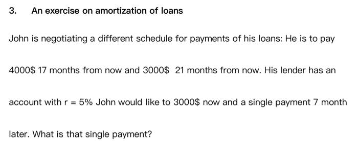 Solved 3. An exercise on amortization of loans John is | Chegg.com