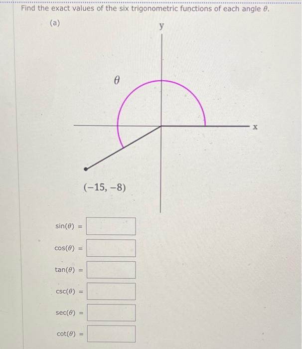 Solved Find the exact values of the six trigonometric | Chegg.com