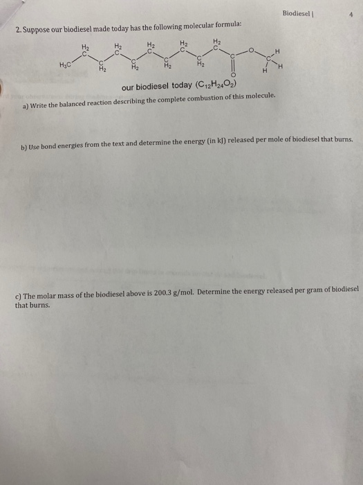 Solved Biodiesel 2. Suppose our biodiesel made today has the | Chegg.com