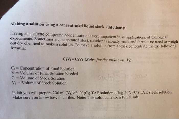 Solved Making a solution using a concentrated liquid stock | Chegg.com