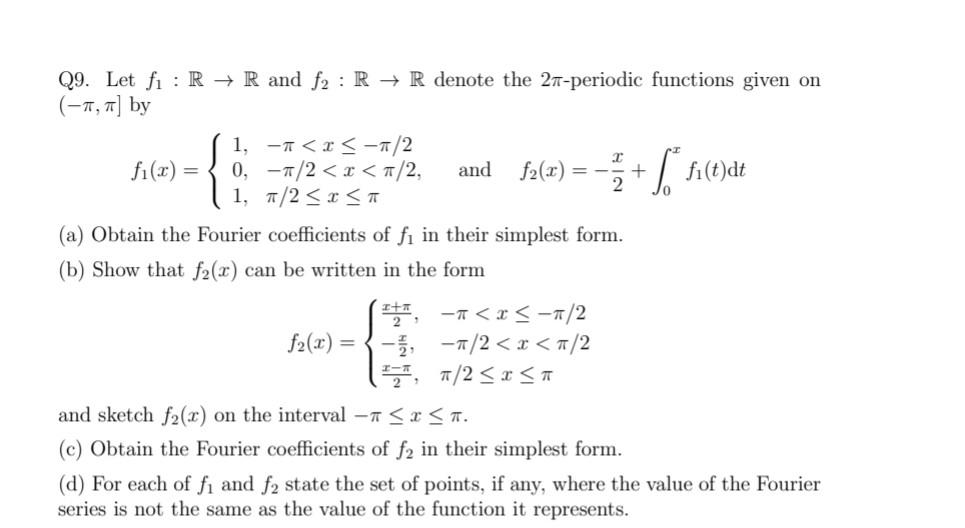 Solved Q9. Let f1:R→R and f2:R→R denote the 2π-periodic | Chegg.com