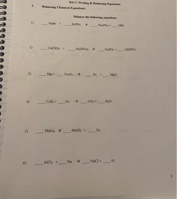 Solved WS-7: Writing & Balancing Equations Balancing | Chegg.com