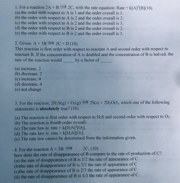 Solved 1. For a reaction 2A+ B 2C, with the rate equation: | Chegg.com