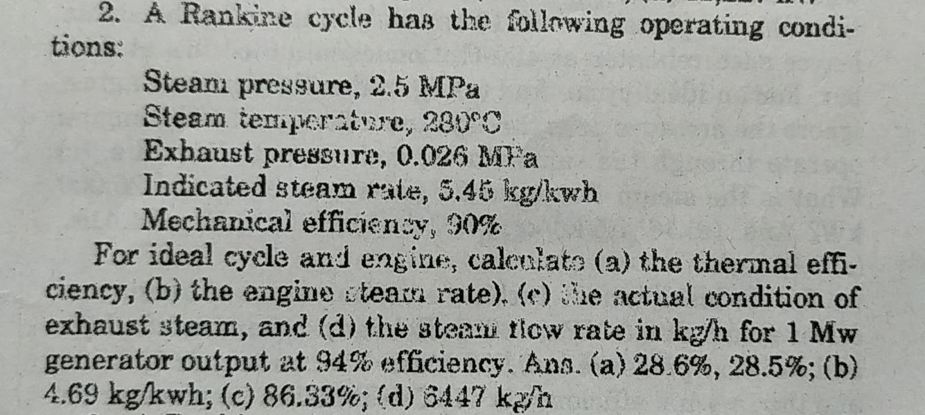 Solved 2. A Rankine cycle has the following operating condi- | Chegg.com