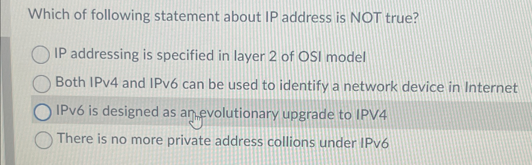 Solved Which of following statement about IP address is NOT | Chegg.com