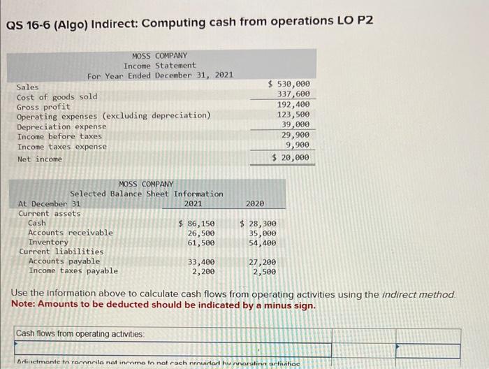 Solved QS 16-6 (Algo) Indirect: Computing cash from | Chegg.com