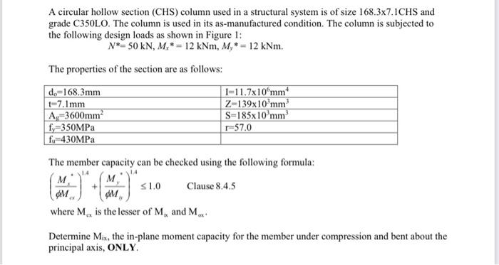 Solved A circular hollow section (CHS) column used in a | Chegg.com