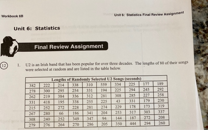 Solved Workbook 6B Unit 6: Statistics Final Review | Chegg.com