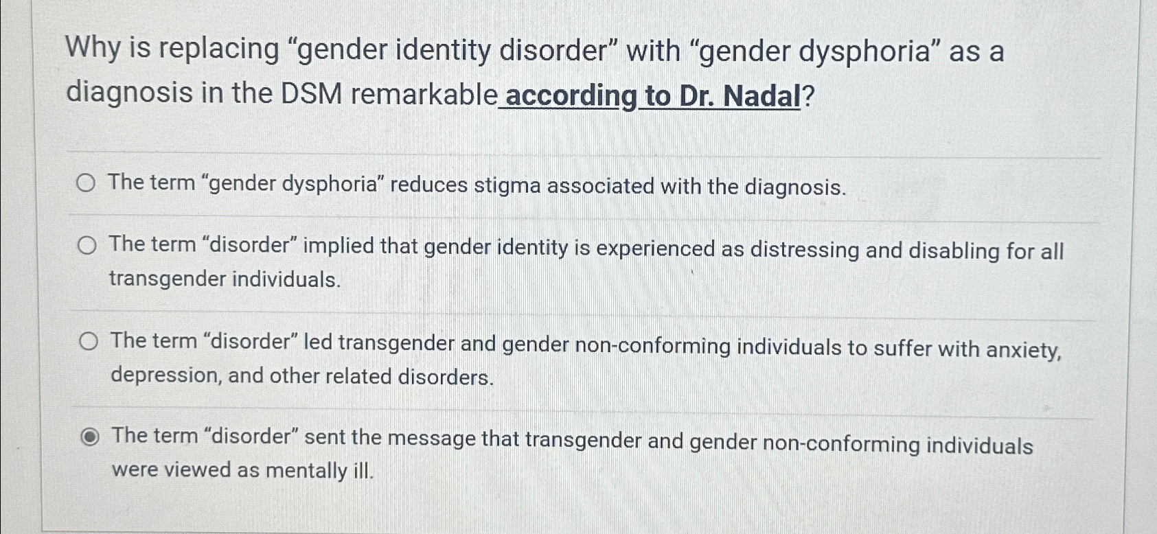 Solved Why is replacing "gender identity disorder" with | Chegg.com