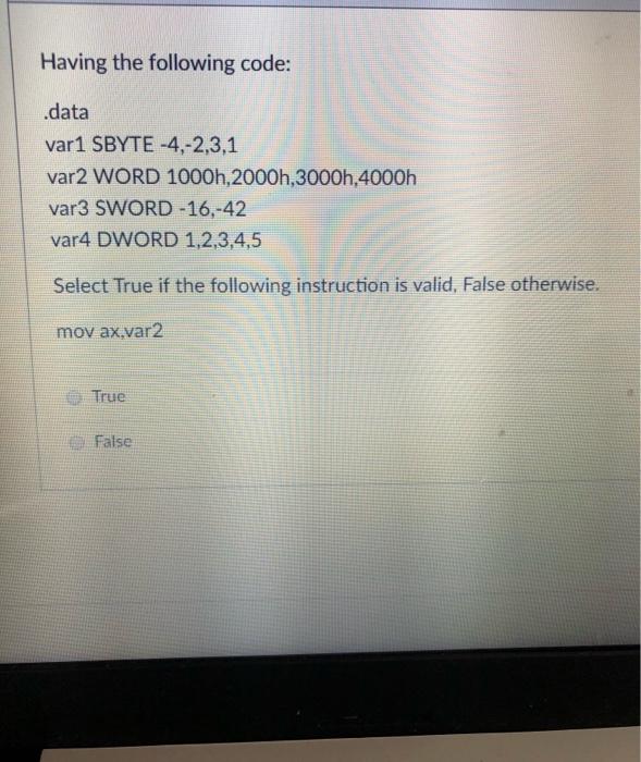 Solved Having the following code: data var1 SBYTE -4,-2,3,1 | Chegg.com