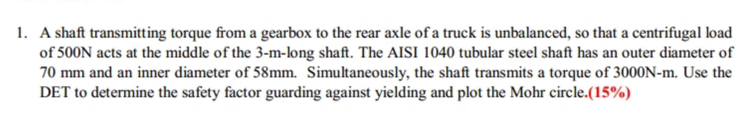 Solved A shaft transmitting torque from a gearbox to the | Chegg.com