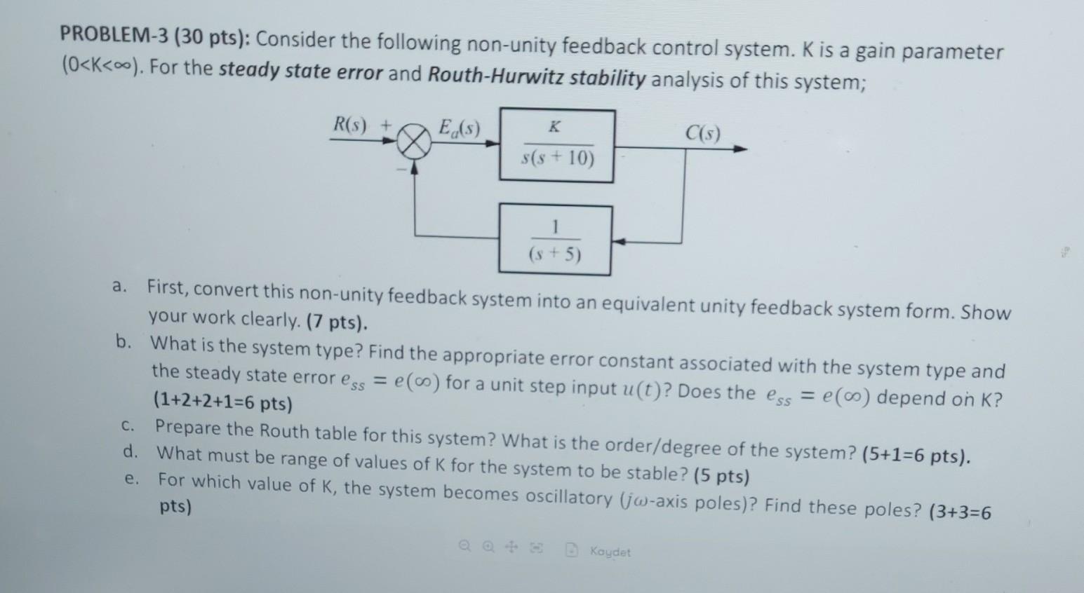Solved PROBLEM-3 (30 pts): Consider the following non-unity | Chegg.com