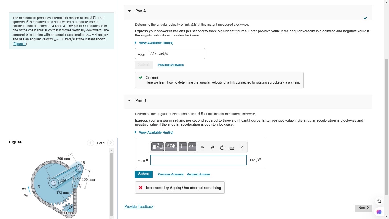 Solved Part AThe mechanism produces intermittent motion of | Chegg.com