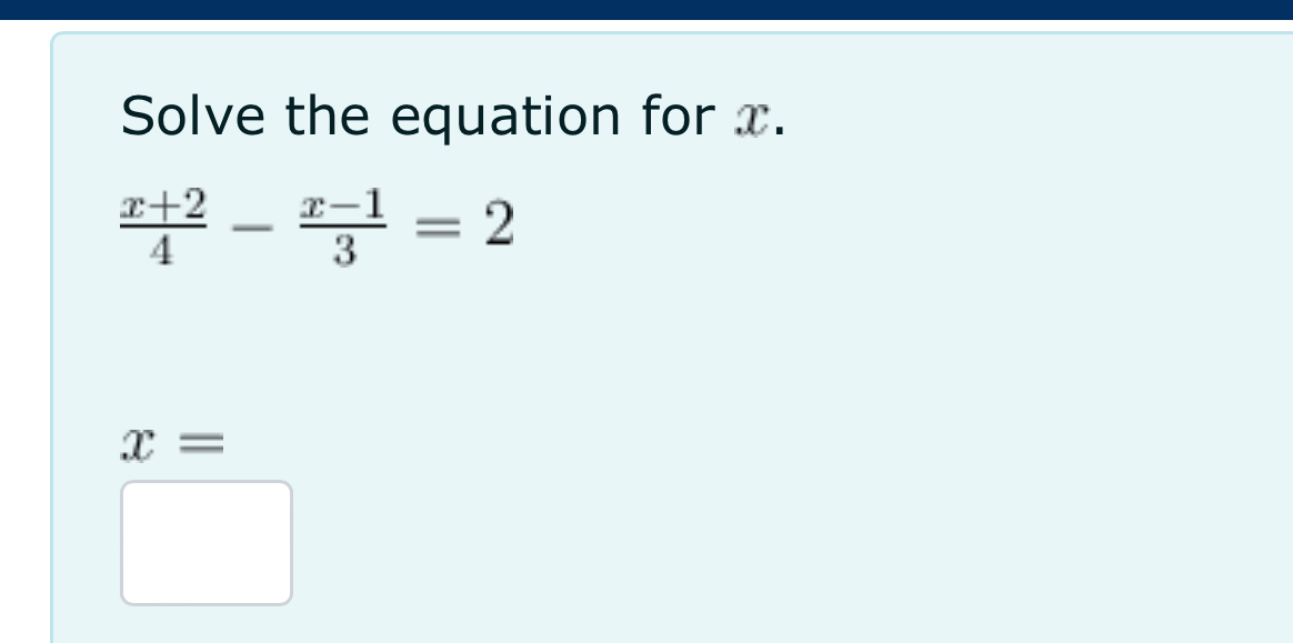 Solved Solve the equation for x.x+24-x-13=2x= | Chegg.com