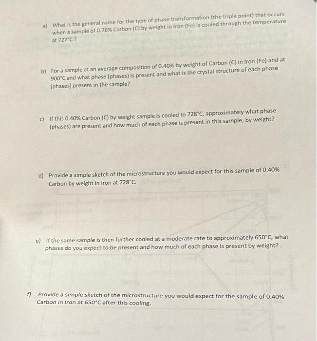 Solved 13.) (20 points) For the Fe-C Phase Diagram (for | Chegg.com