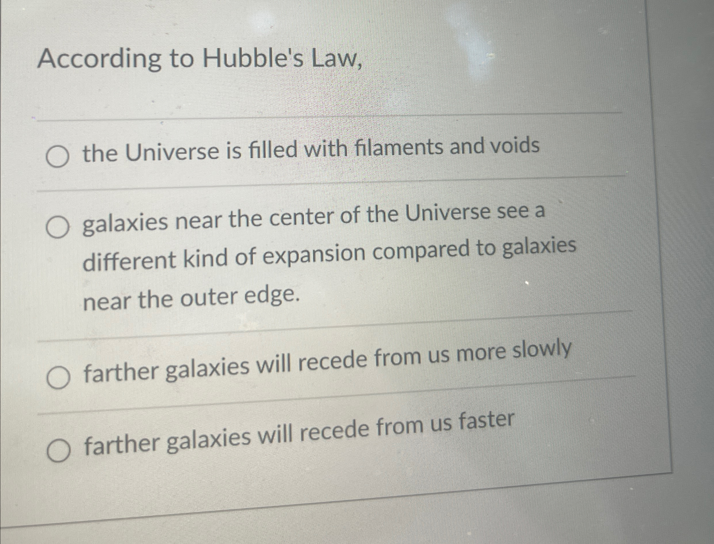 Solved According to Hubble's Law, ﻿the Universe is filled | Chegg.com