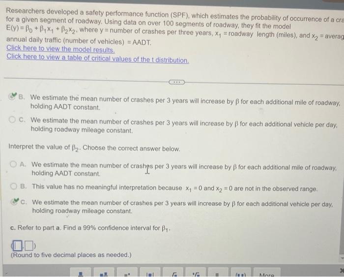 Solved Researchers developed a safety performance function | Chegg.com