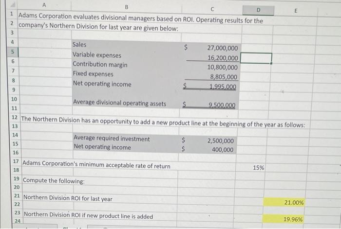 Solved 1 Adams Corporation evaluates divisional managers | Chegg.com