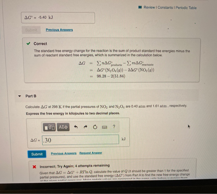 Solved A Review Constants 1 Periodic Table AG = -5.40 kJ | Chegg.com